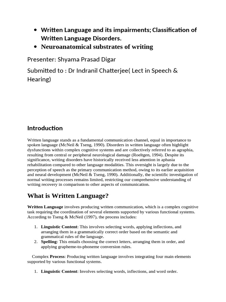 Written Language and Its Impairments Unit 4, C, D | PDF | Dyslexia ...