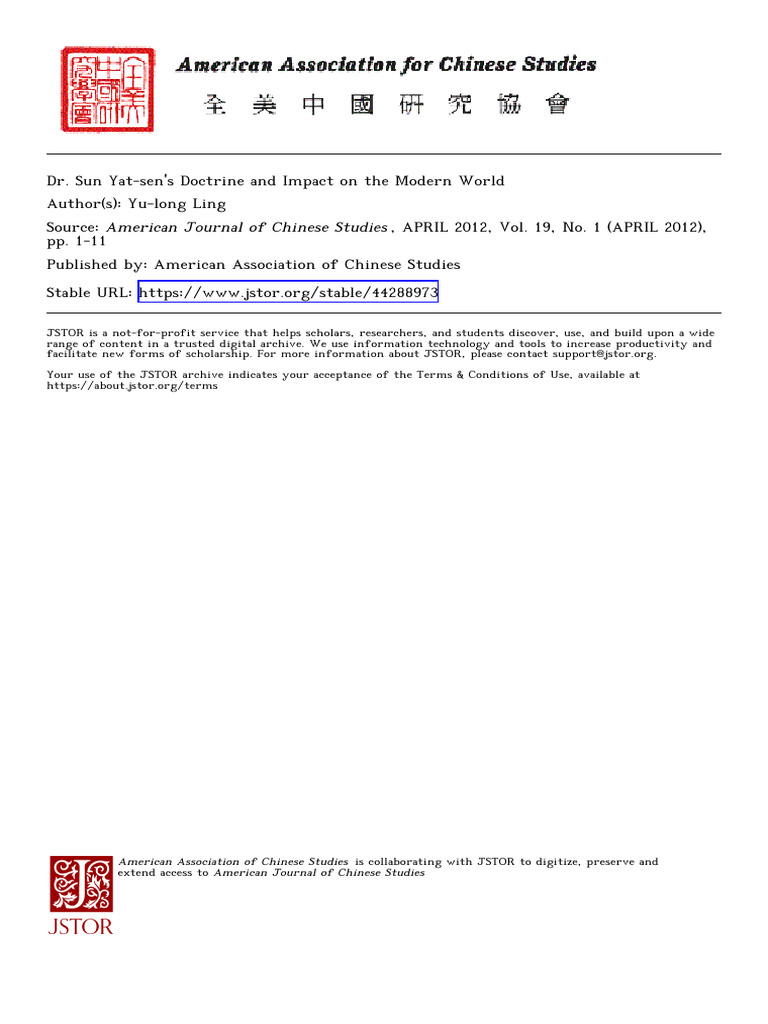 Sun Yat-Sen's Doctrine and Impact On The Modern World | PDF ...