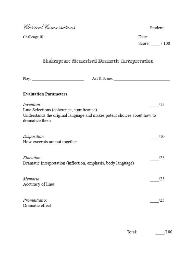 Memorized Dramatic Interpretation Evaluation Parameters 2 | PDF