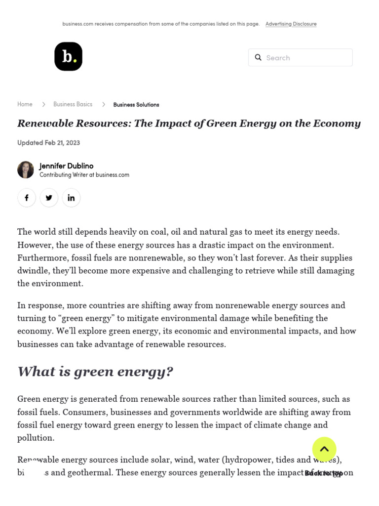 Green Energy's Economic Impact | PDF | Renewable Energy | Sustainable ...