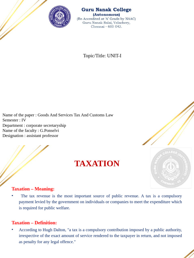 TAXATION PPT | PDF | Taxes | Indirect Tax