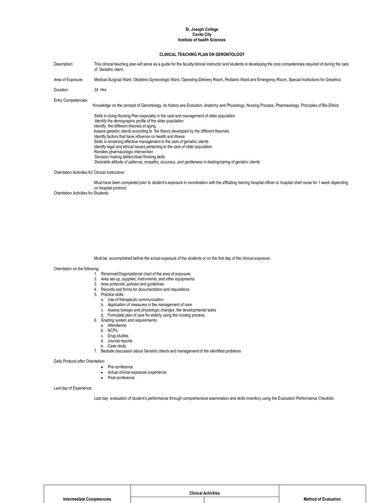 Clinical Teaching Plan On Gerontology | Download Free PDF | Geriatrics ...