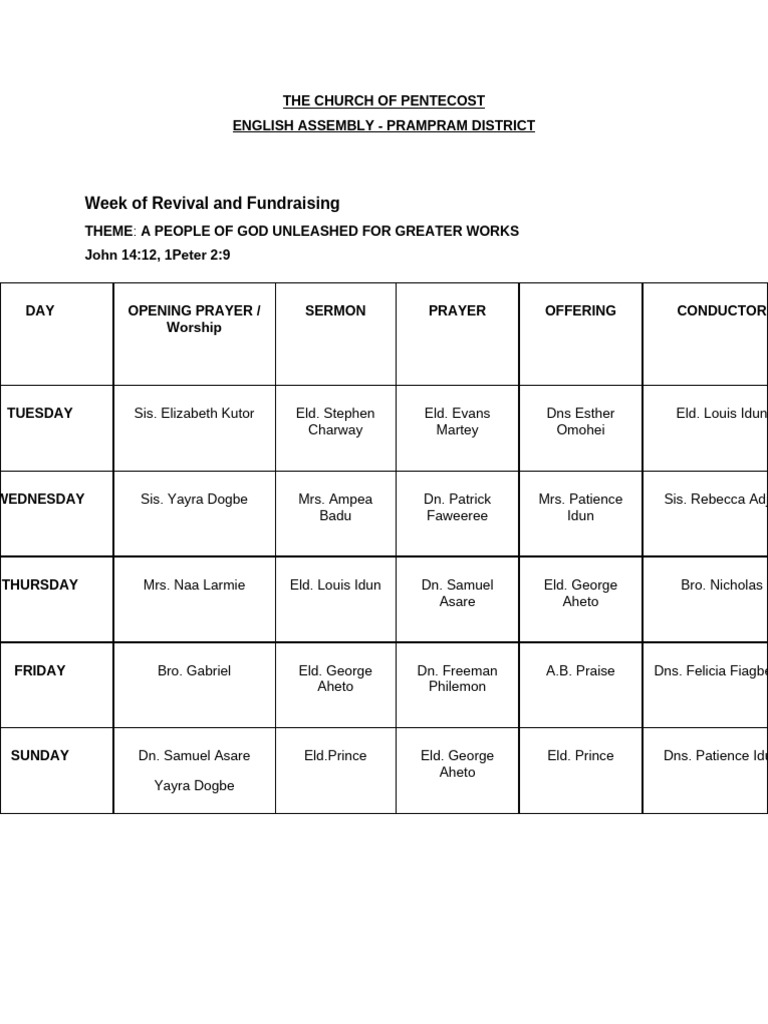 Program Outline English End of Year Revival | PDF