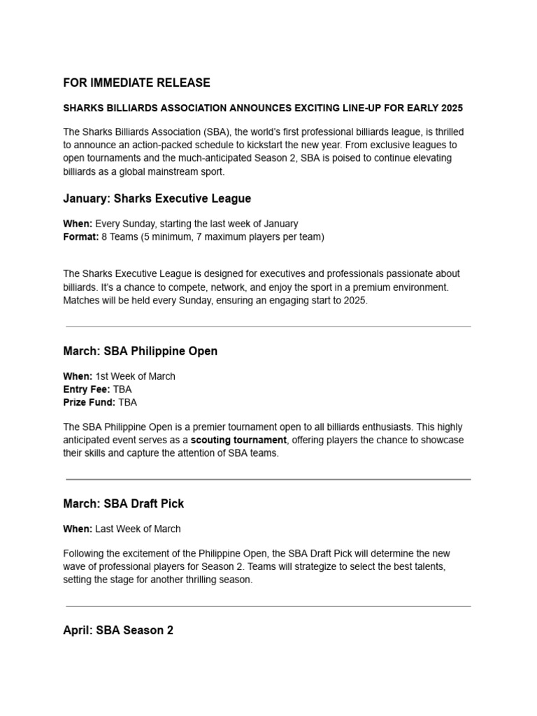 SBA Press Release For Schedule 2025 | PDF
