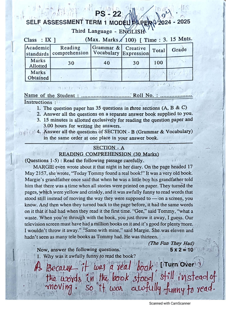 9th Class SA 1 English Key Paper GSR INFO-www - Gsrmaths.in | PDF
