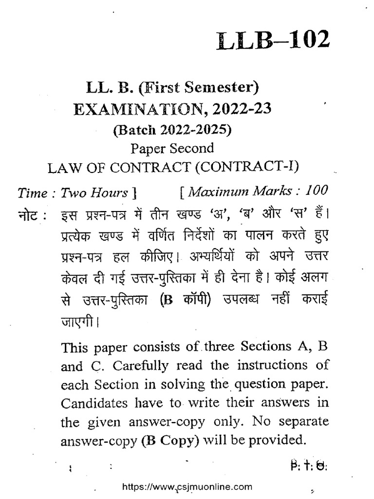 LLB 1 Sem Law of Contract Contract 1 LLB 102 2023 | PDF