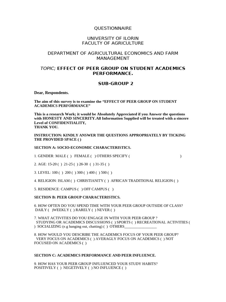 QUESTIONNAIRE | PDF | Social Psychology | Behavioural Sciences