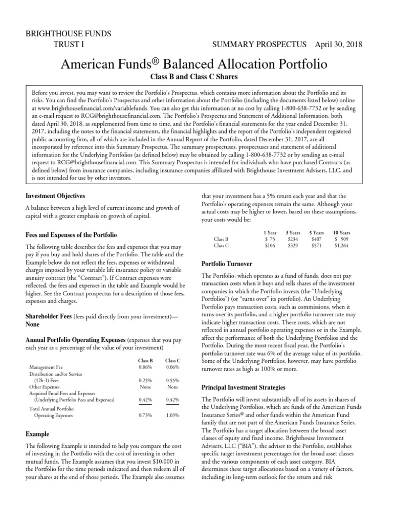 American Funds Balanced Allocation Portfolio Summary Prospectus | PDF ...