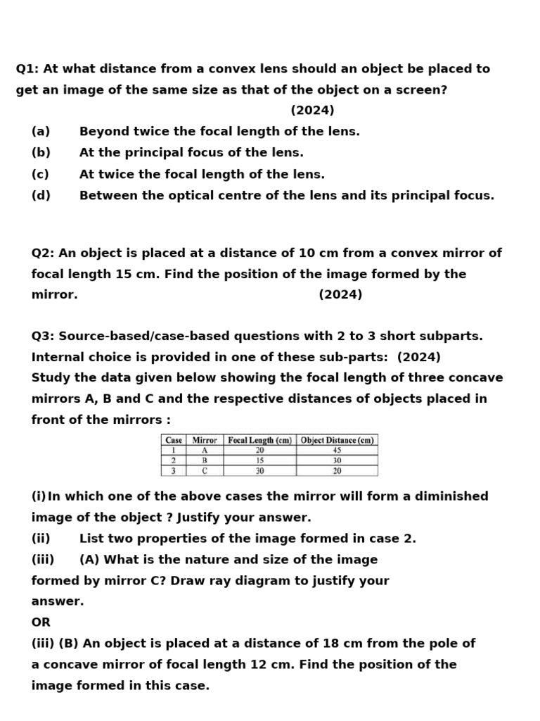 Class 10 Science Chapter 9 Previous Year Questions - Ray Optics - Light ...