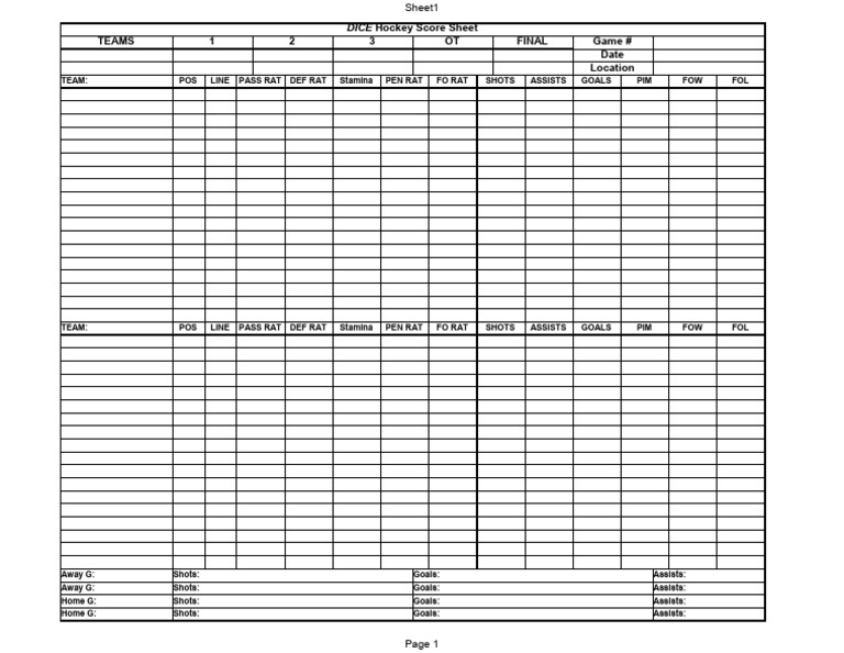DICE Hockey Score Sheet | PDF