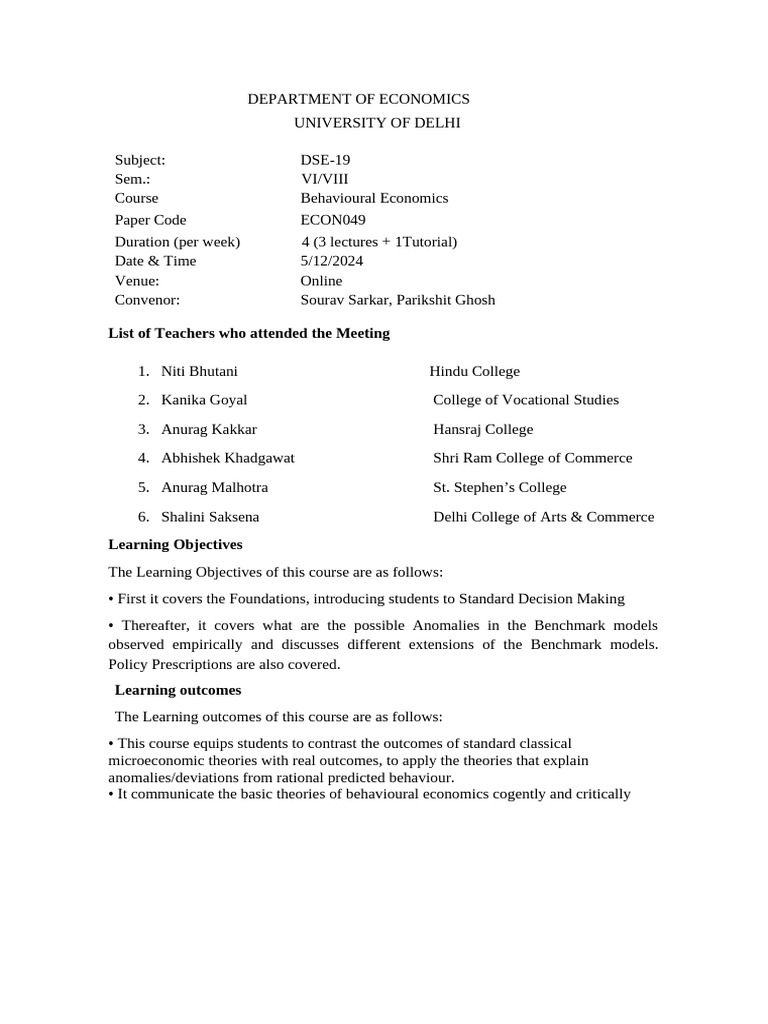 ECON049 - Behavioural Economics | PDF | Behavioral Economics | Economics