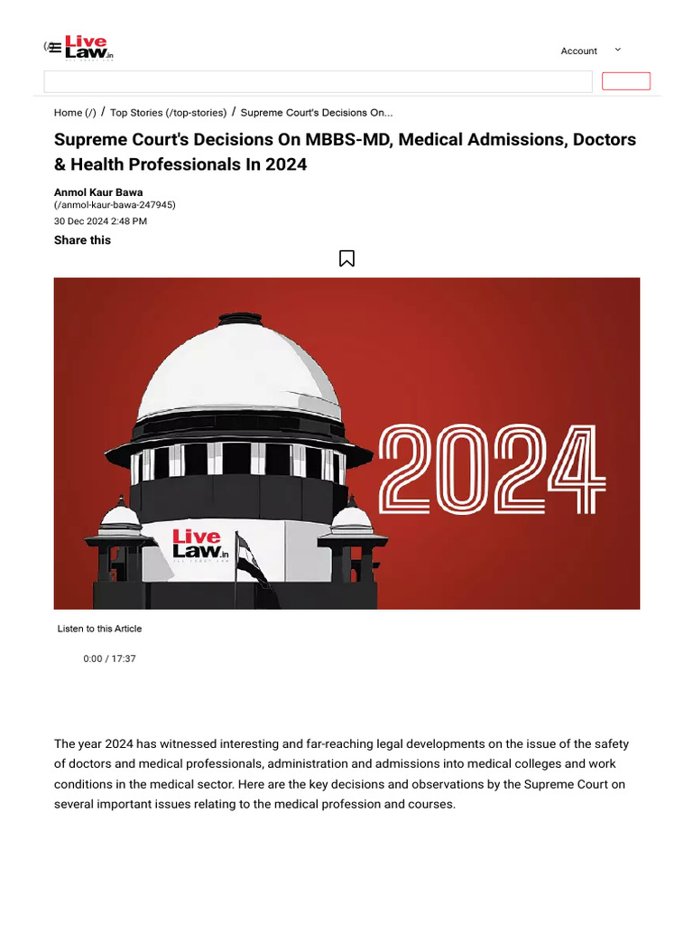 Supreme Court's Decisions On MBBS-MD, Medical Admissions, Doctors ...