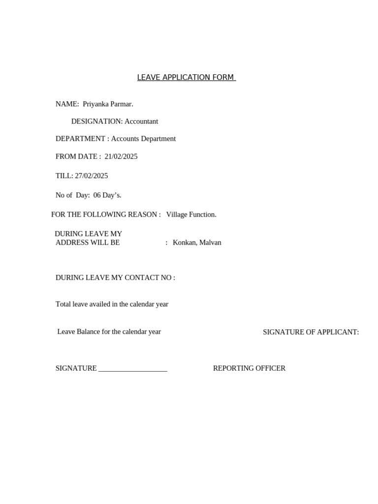 Leave Application | PDF