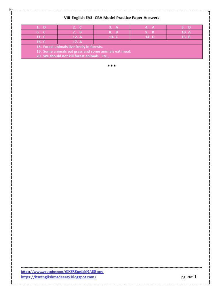 VIII-English FA3 CBA Answers Guide | PDF