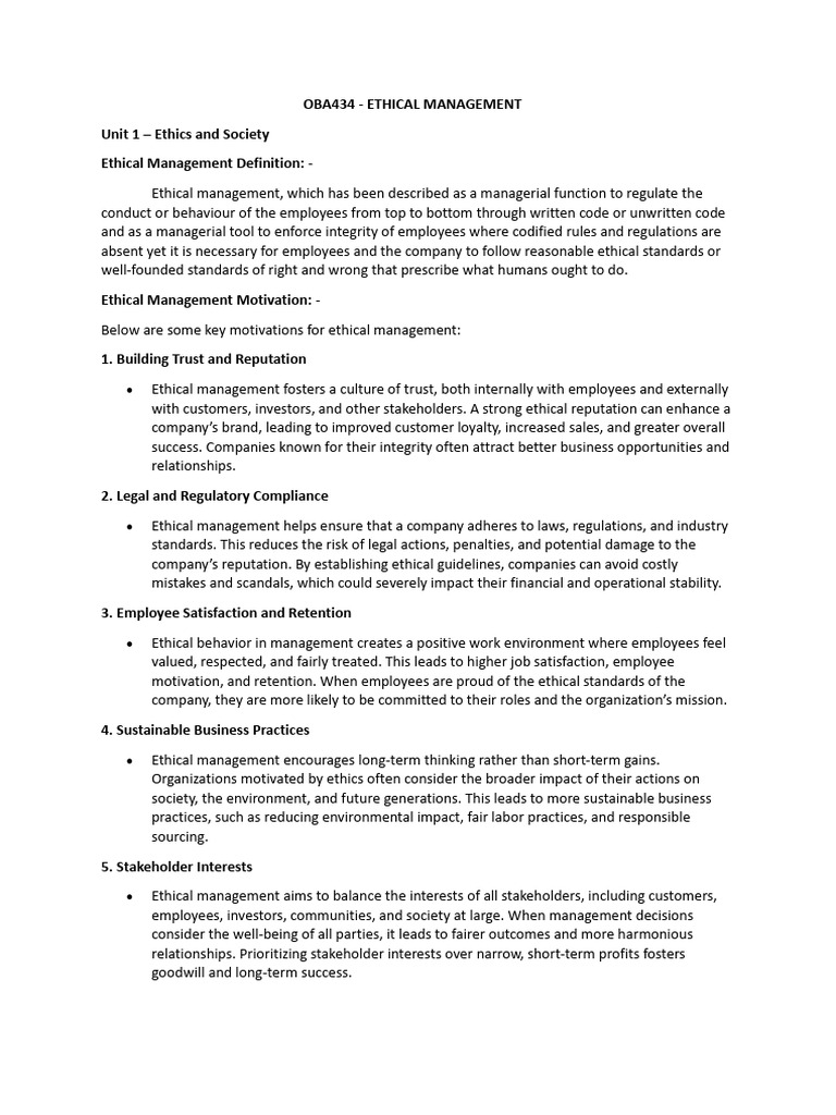 Ethical Management: Key Benefits Explained | PDF | Corporate Social ...