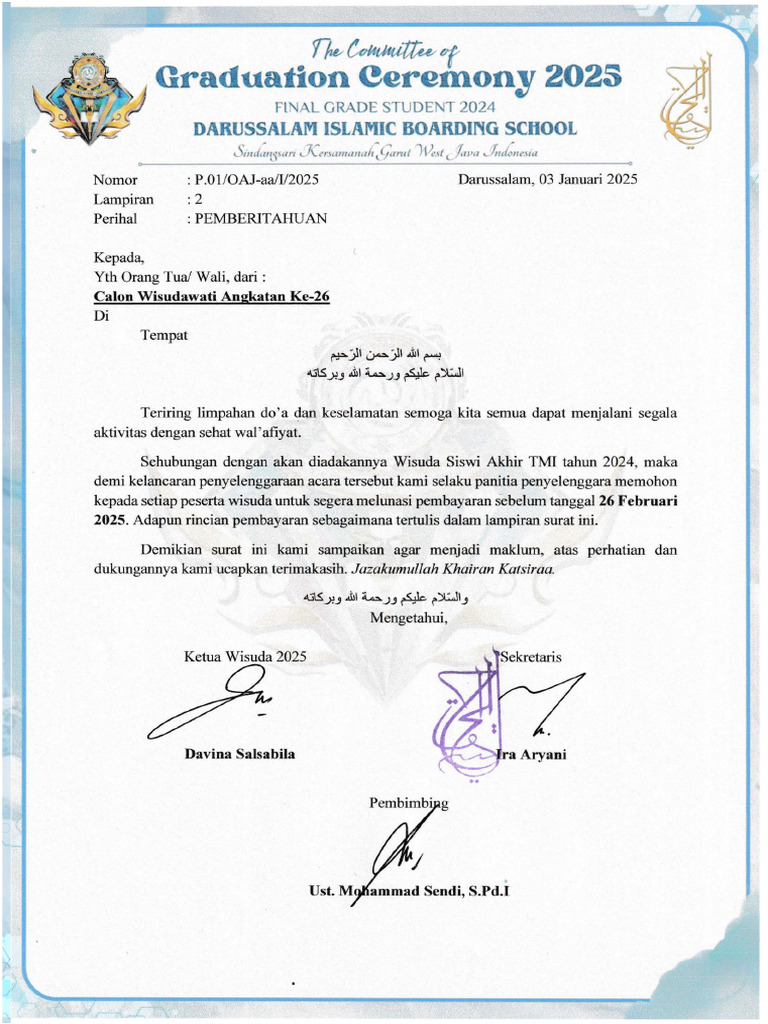 Surat Pemberitahuan Rincian Biaya Wisuda | PDF