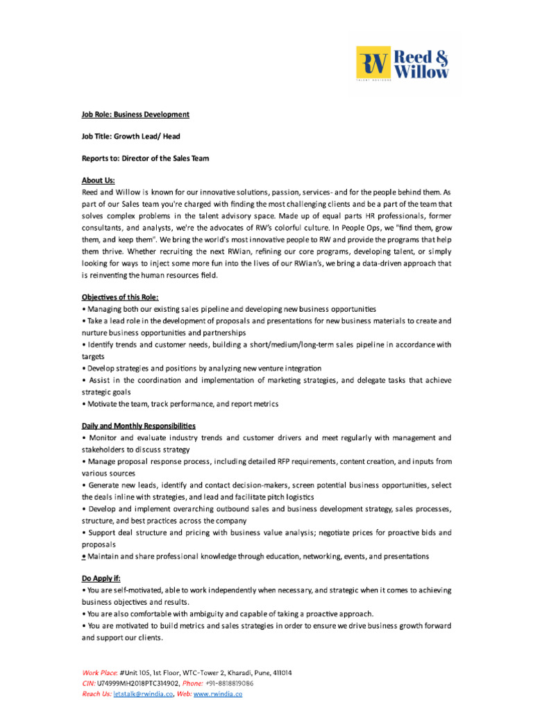 #RW - Job Description - Business Development Role | PDF