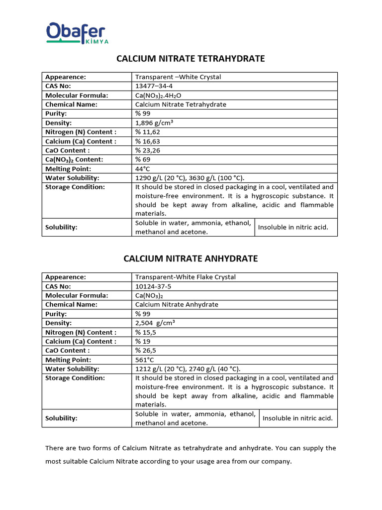 Calcium Nitrate | PDF | Nitrate | Plant Nutrition