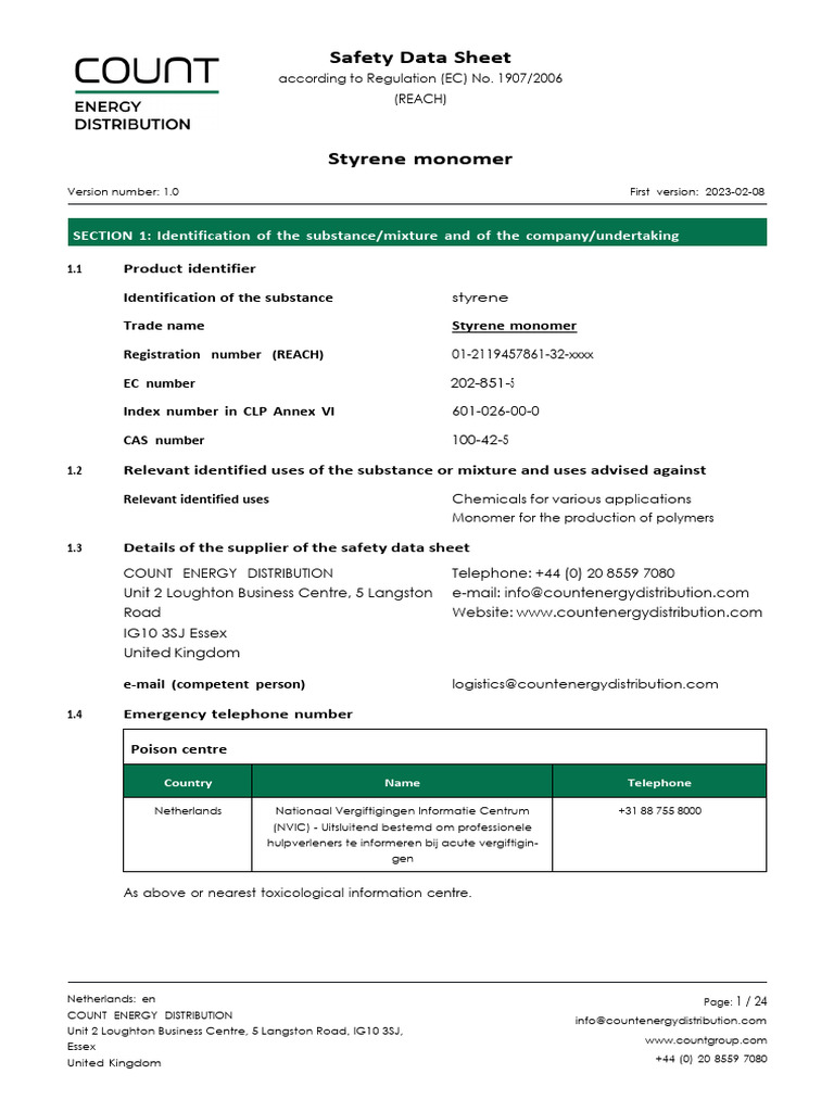 Ced - Sty Eu en MSDS - Confirmed | PDF | Toxicity | Dangerous Goods