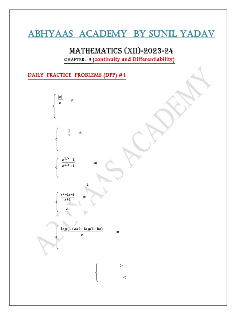 class-12 continuity questions | PDF | Function (Mathematics ...