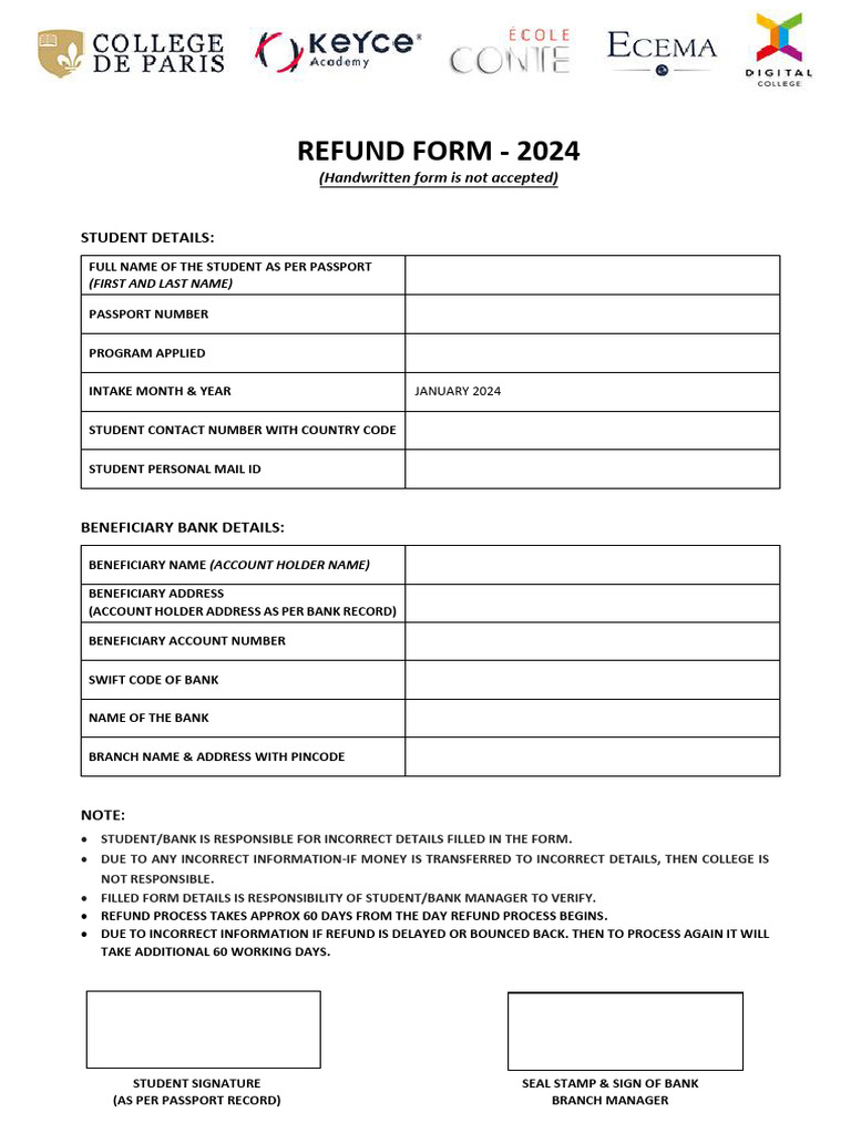 January 2024-Refund Form | PDF