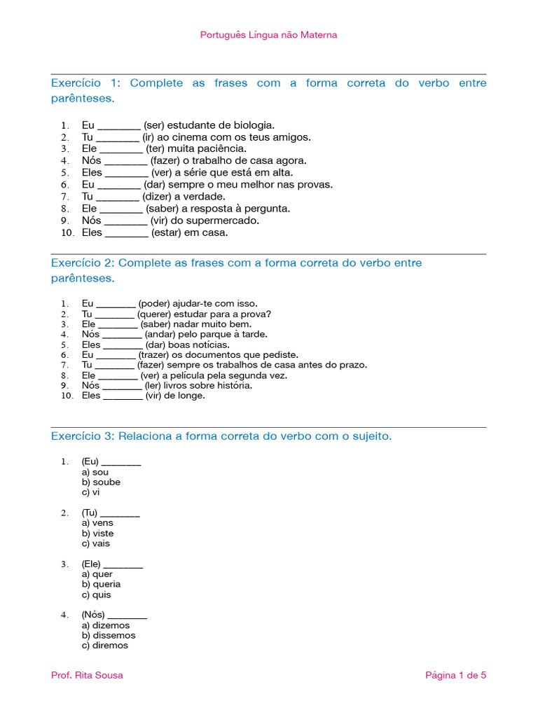 Exos A1 - Verbos | PDF