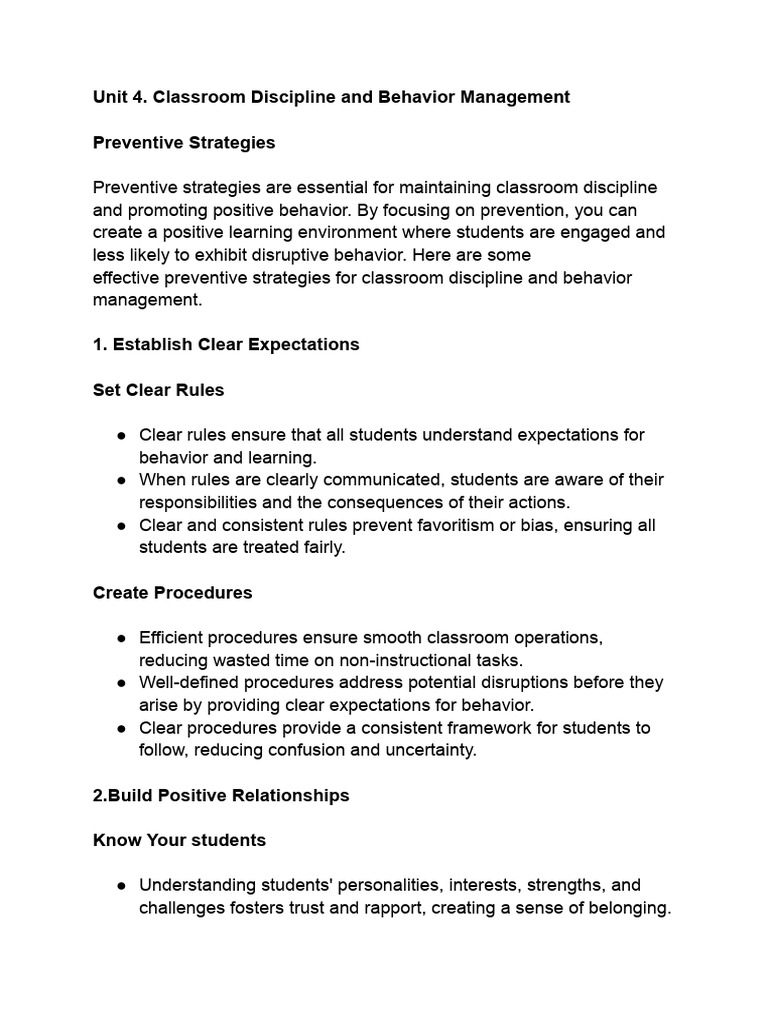 Unit 4 Preventive Strategies | PDF | Classroom Management | Disciplines