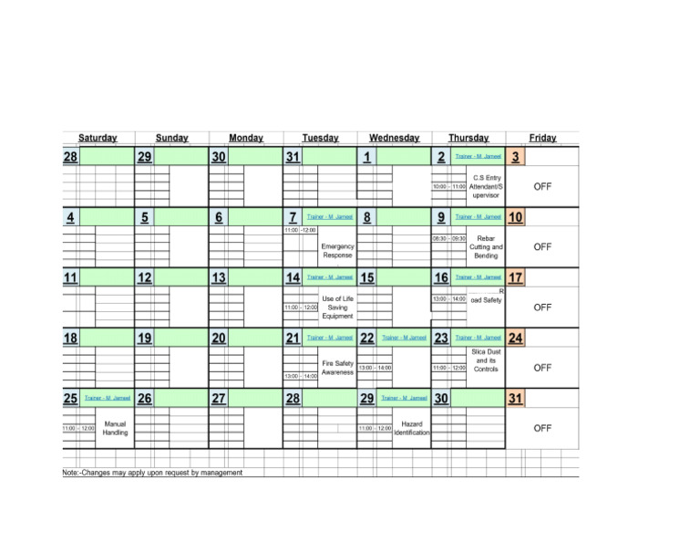 HSE Training Schedule Jan 2025 | PDF