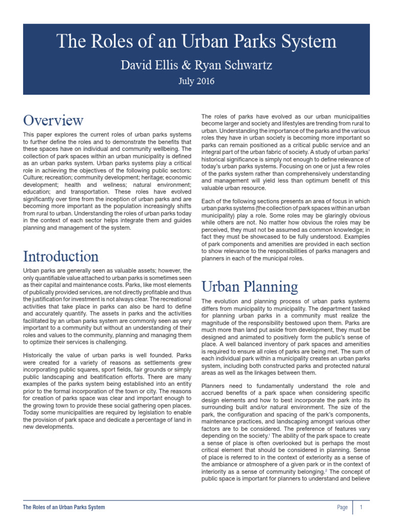 Urban Parks System Roles Explained | PDF | Parks | Recreation