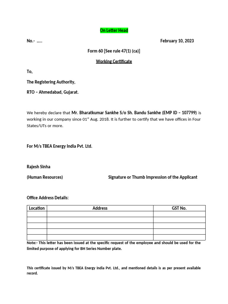 RTO Format For BH Series 7 | PDF