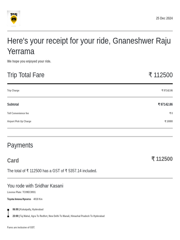 Cab & Travel Bill Template 1 | PDF