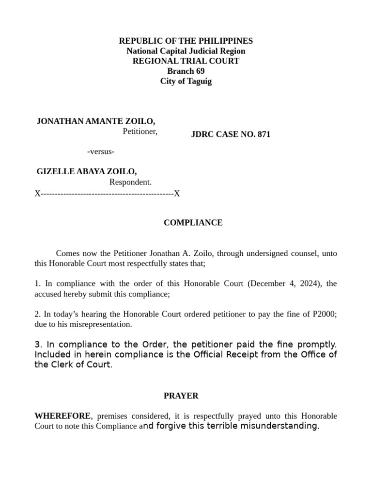 Compliance Submission in JDRC Case 871 | PDF