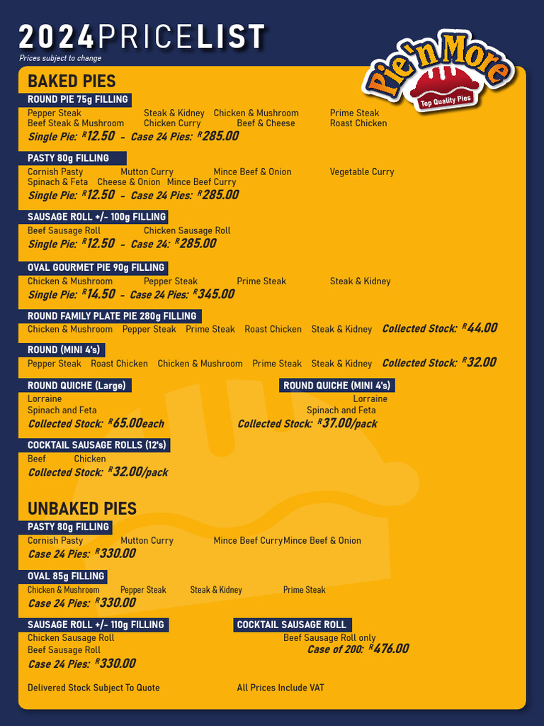 2024 Pie Price List and Details | PDF | Steak | Beef