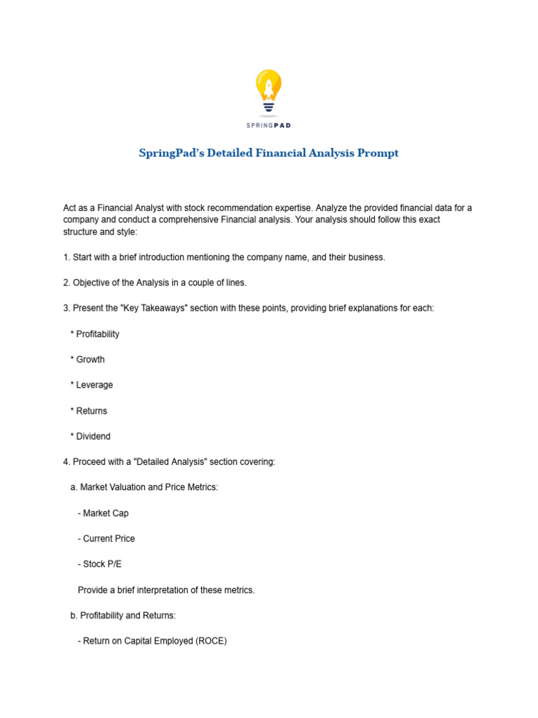 SpringPad - Detailed Financial Analysis Prompt | PDF | Return On Equity ...