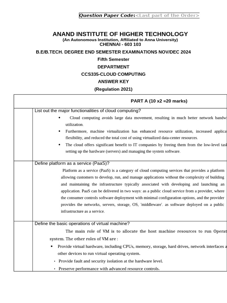 Answer Key For CLOUD COMPUTING SET 1 | PDF | Virtual Machine | Cloud Computing