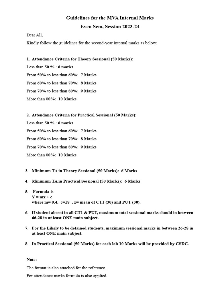 Guidelines For Sessional Marks MCA | PDF