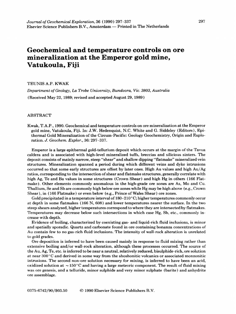 Geochemical and Temperature Controls On Ore Mineralization at The ...