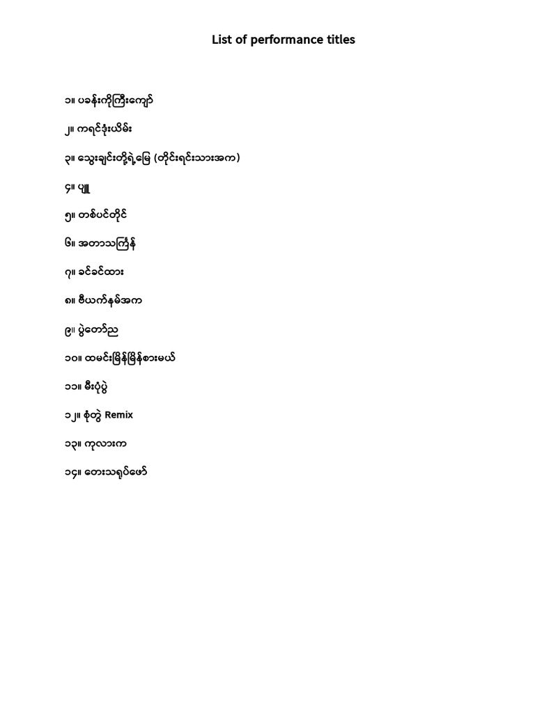 List of Performance Titles 2024 - 2025 Welcome | PDF