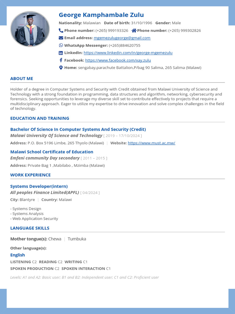 Zulu_CV redited1 | PDF | Malawi | Software