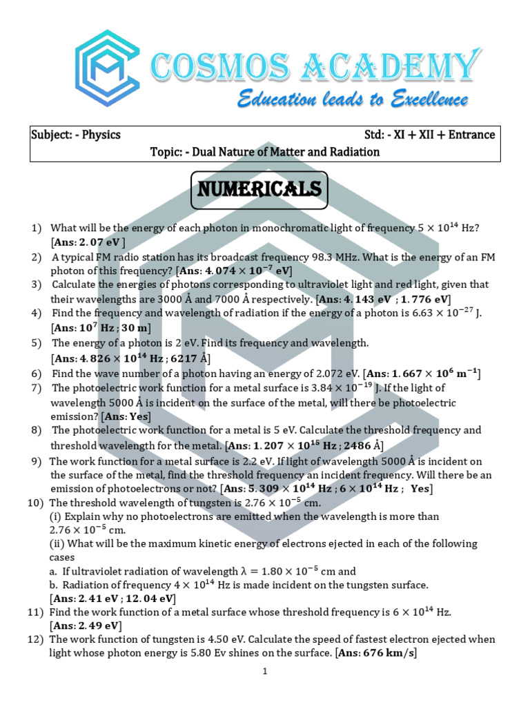 Dual Nature of Matter and Radiation | PDF | Photoelectric Effect | Electronvolt