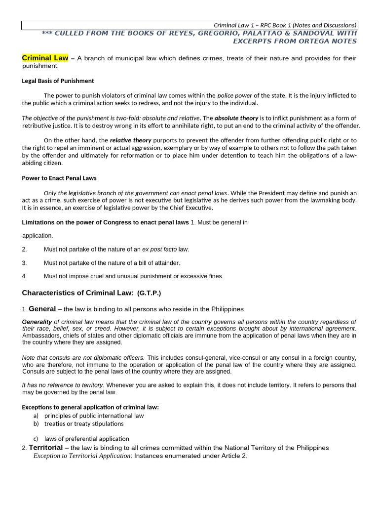 Criminal Law 1 RPC Book 1 Notes and Discussions | PDF | Intention ...