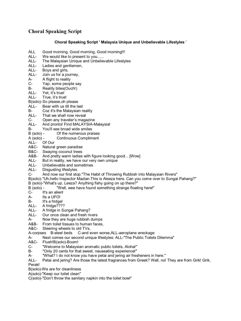 Choral Speaking Script | PDF