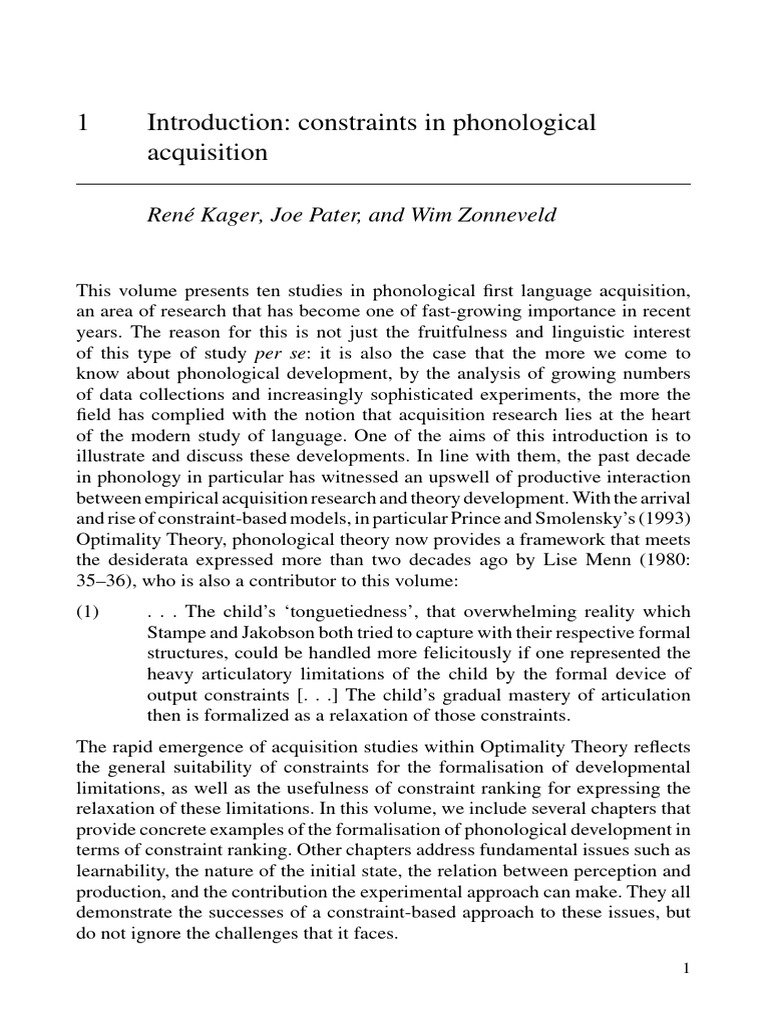 Constraints in Phonological Acquisition - (1 Introduction Constraints in Phonological ...