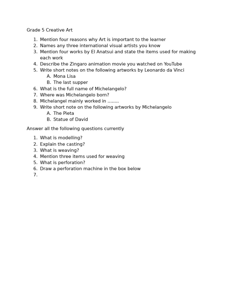 Grade 5 Creative Art End of Term | PDF