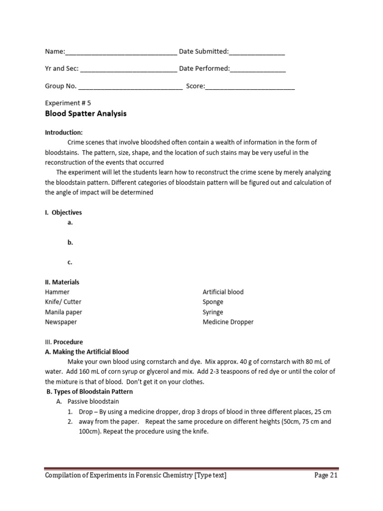 Experiment 6 Blood Spatter | PDF
