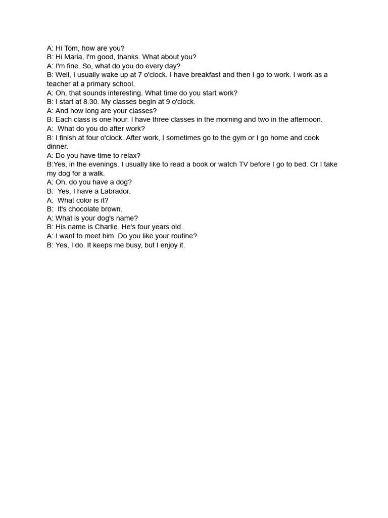 Daily Routine Dialogue | PDF