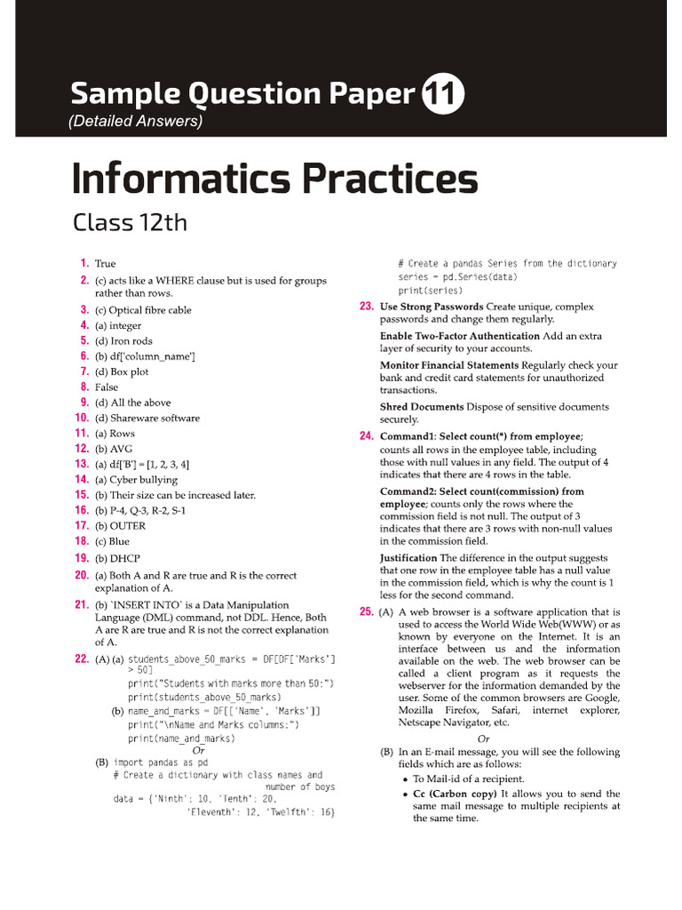 Cbse Informatics Practices Isucceed SQP 11 Sol. | PDF