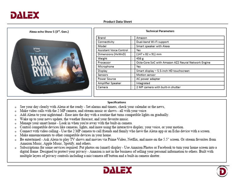 Datasheet - Alexa Echo Show 5 | PDF | Computing | Information Appliances