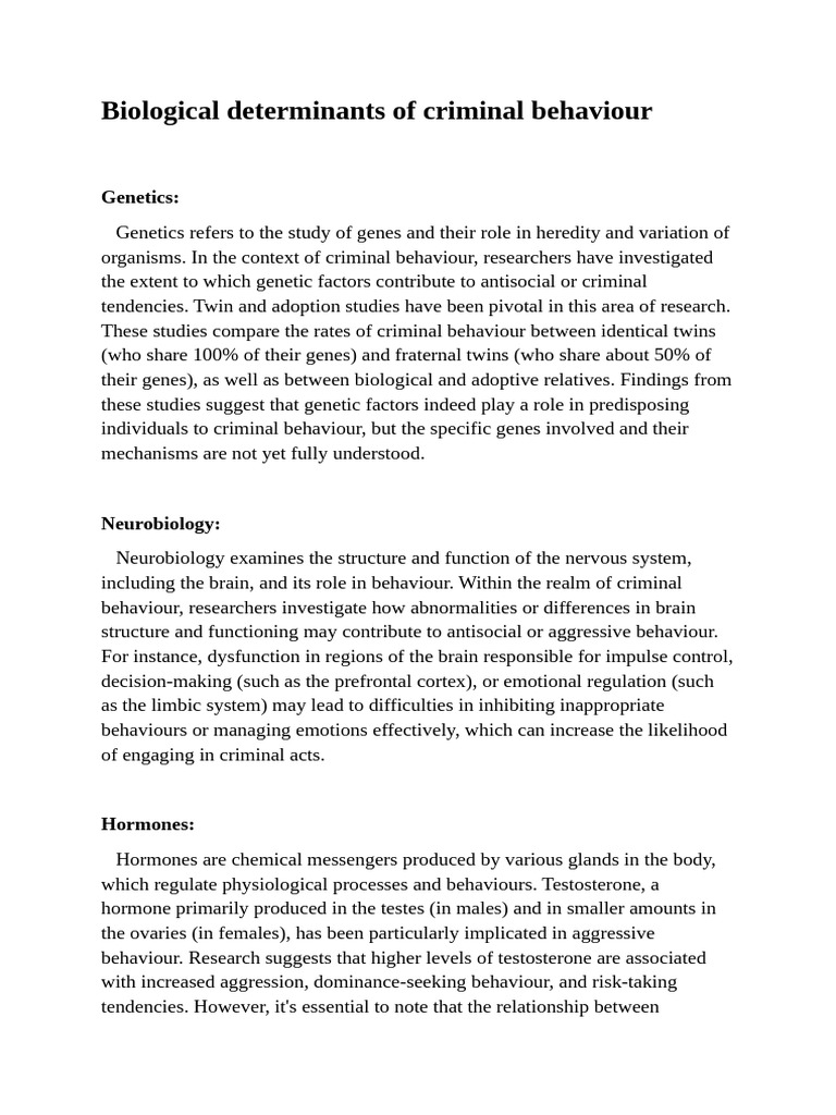 Biological Determinants of Criminal Behaviour | PDF | Neurotransmitter ...