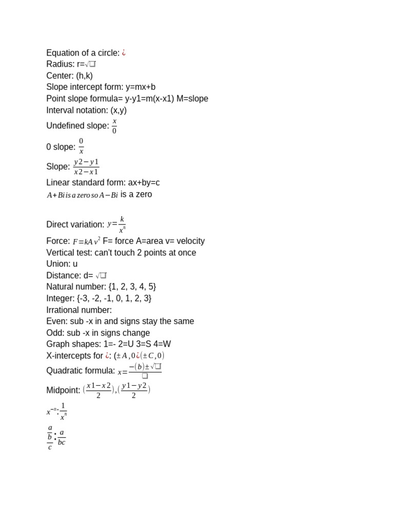 Algebra Final Cheat Sheet | PDF